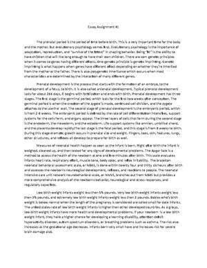 Essay 1, prenatal development - PSY 252 Macy McCormack Essay Assignment # The prenatal period is ...