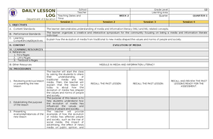 Dll MIL Quarter 1 WEEK 3 - Media and Information Literacy daily lesson log week 3 - DAILY LESSON ...