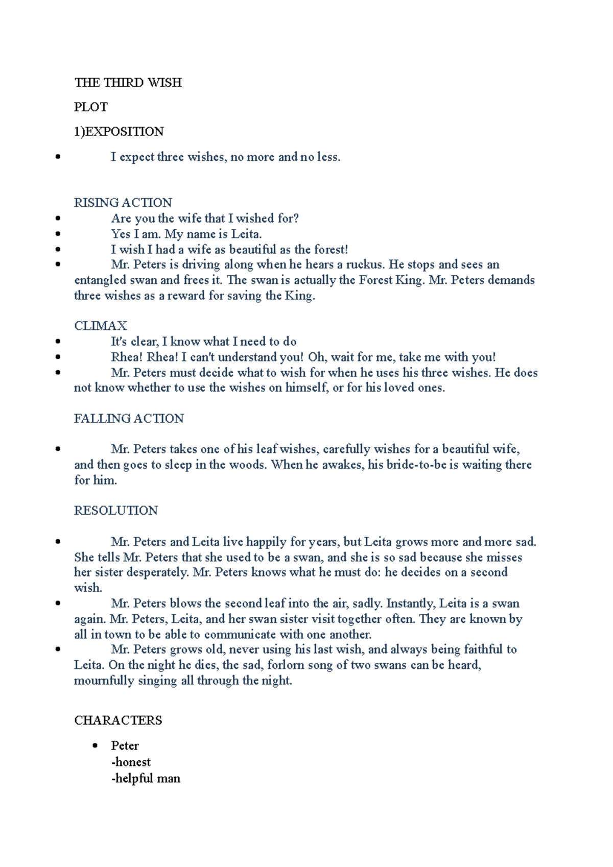 THE Third WISH - NOTES - THE THIRD WISH PLOT 1)EXPOSITION I expect ...