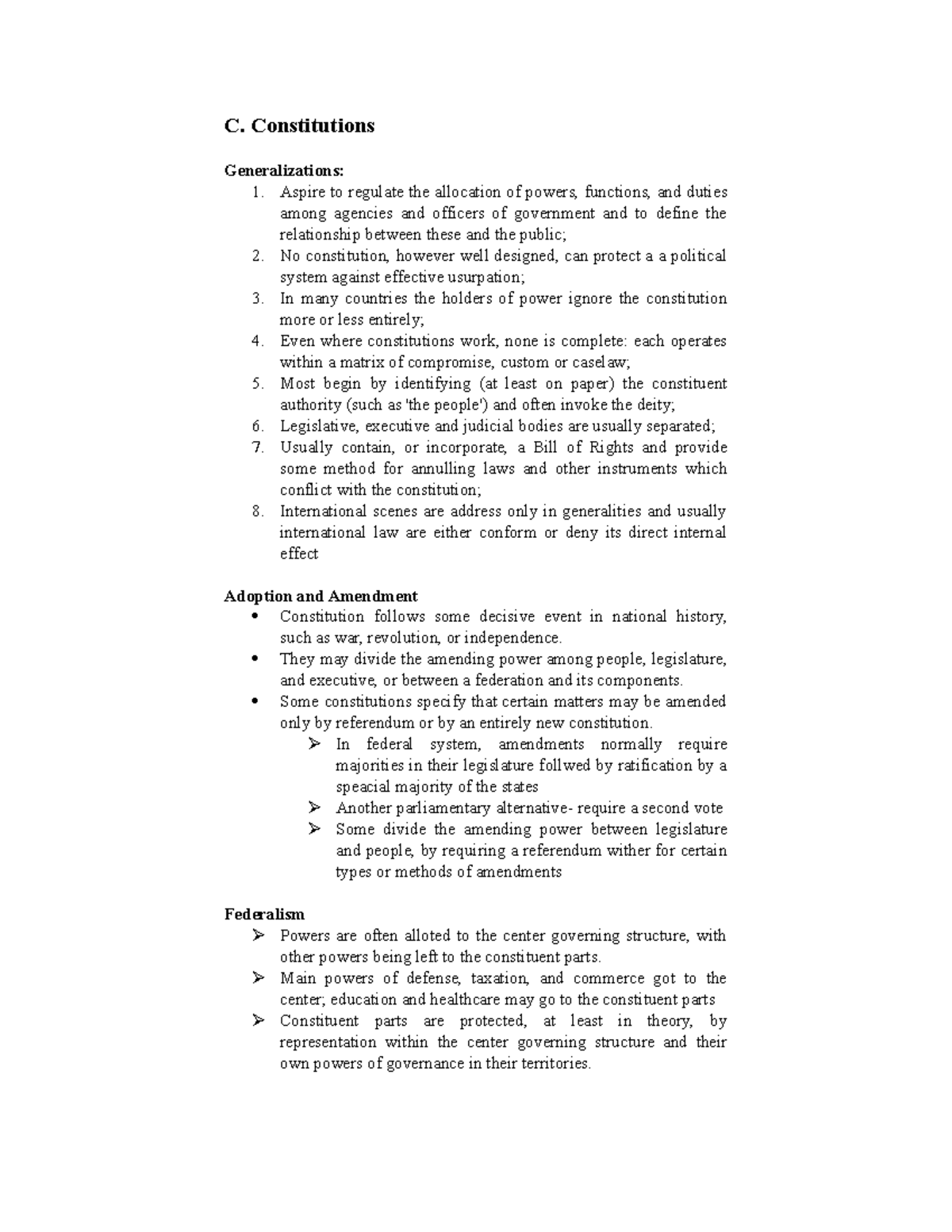Legal Research Outline - C. Constitutions Generalizations: 1. Aspire to ...