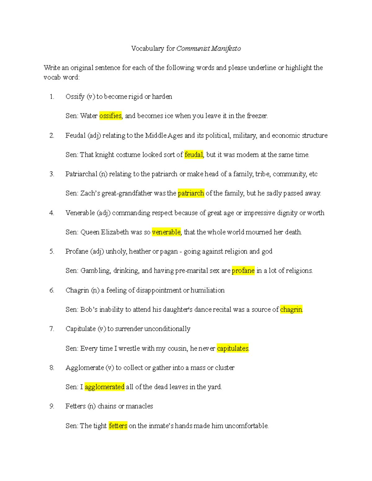 Vocabulary for Communist Manifesto - Feudal (adj) relating to the ...