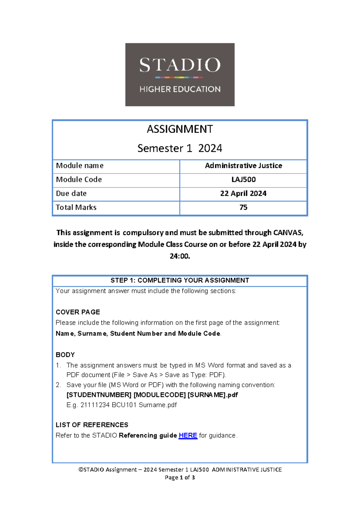 LAJ500 2024 01 ASMT - ASSIGNMENT - ©STADIO Assignment – 2024 Semester 1 ...