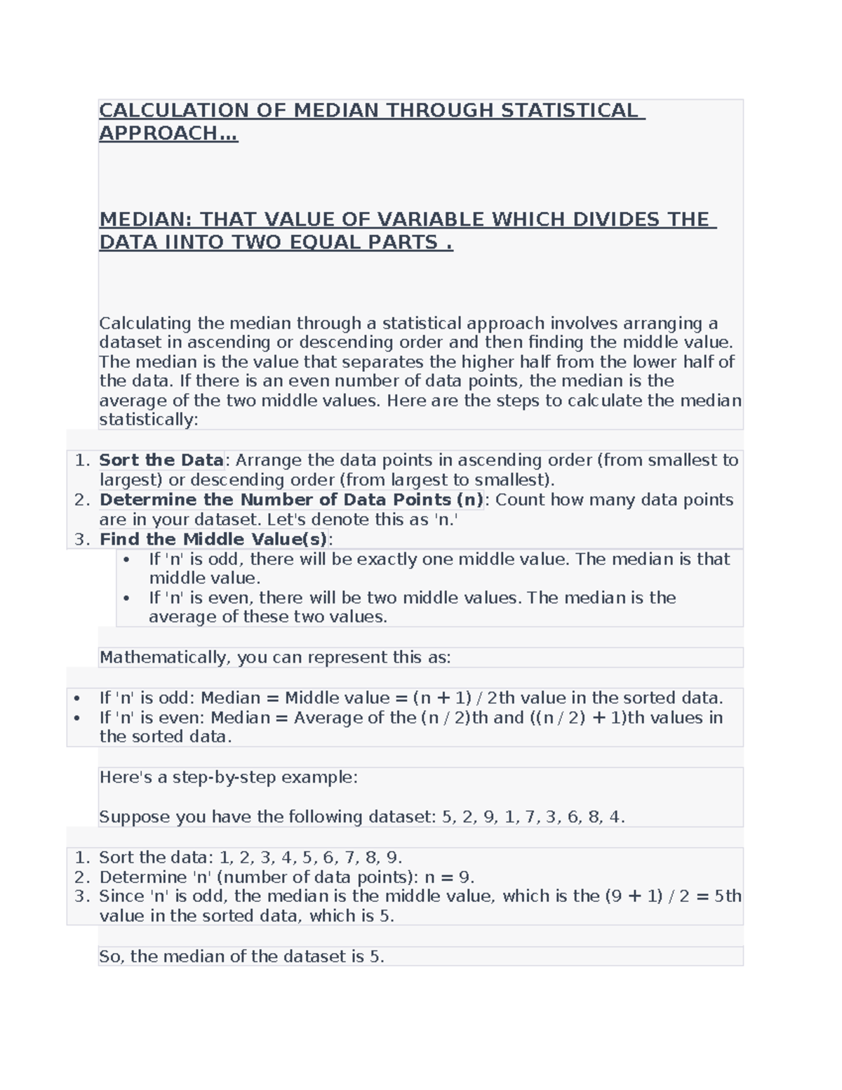 Calculation OF Median Himmanshu - CALCULATION OF MEDIAN THROUGH ...