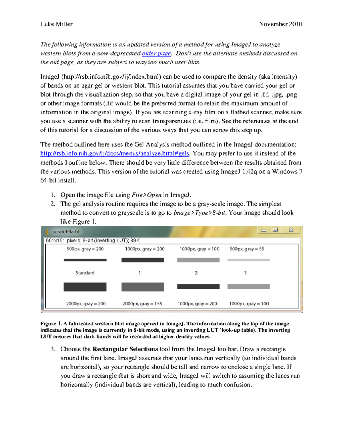Image J gel analysis - Protocol - Luke Miller November 2010 The ...