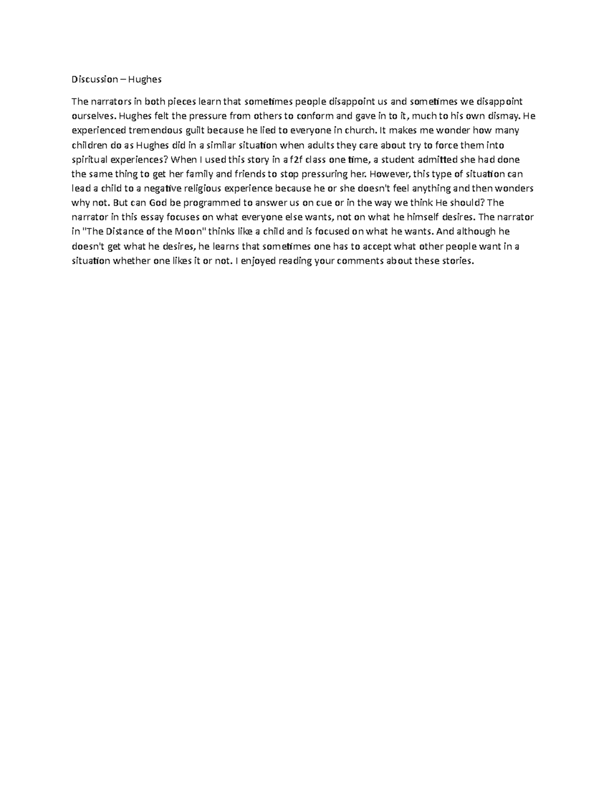 Discussion post - Langston Hughes - Discussion – Hughes The narrators ...