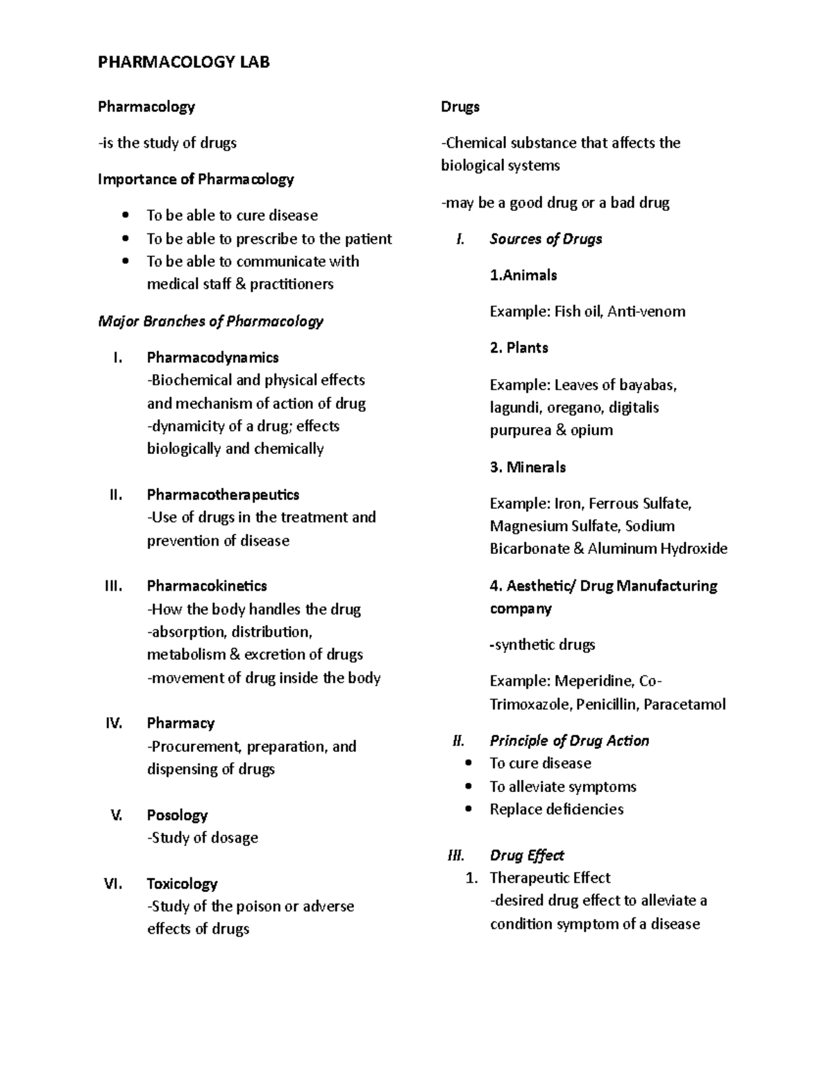 Pharmacology Introductory Notes - Pharmacology -is the study of drugs ...
