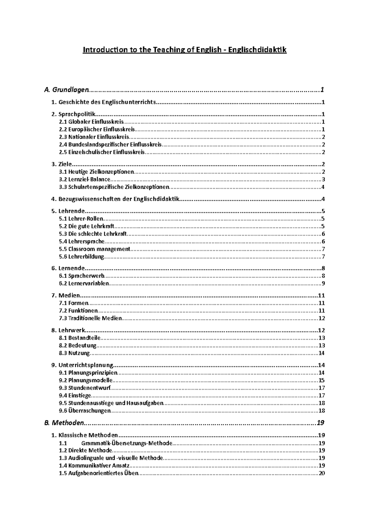 Zusammenfassung Introduction to the Teaching of English - Introduction ...