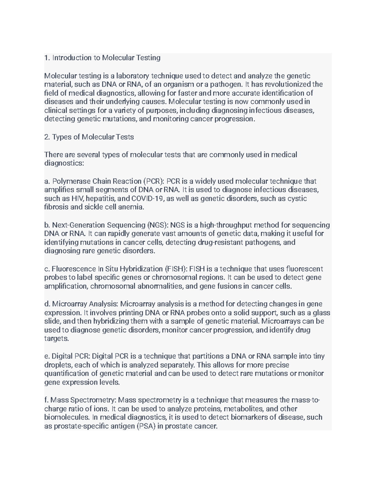 Molecular Testing and Advanced Lectures 1-2 - Introduction to Molecular ...