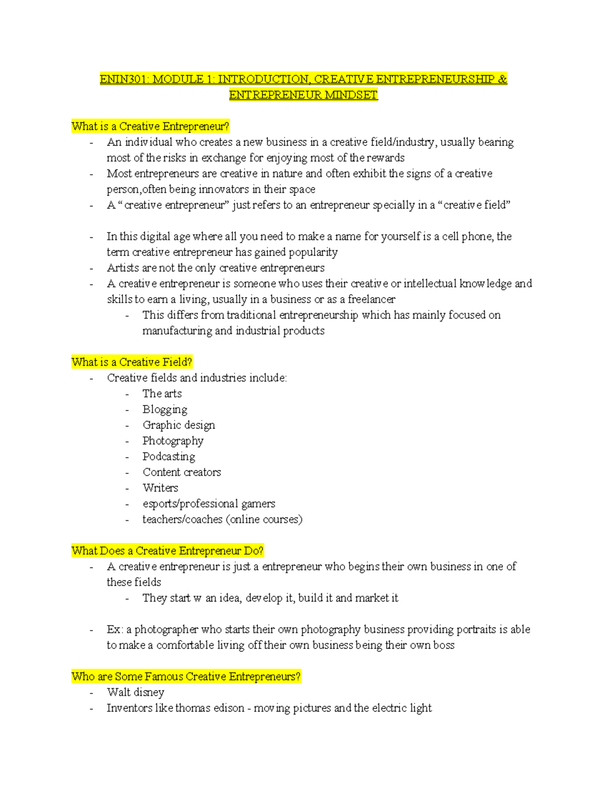 ENIN301 Module 1 - Notes from in class lecture - ENIN301: MODULE 1 ...