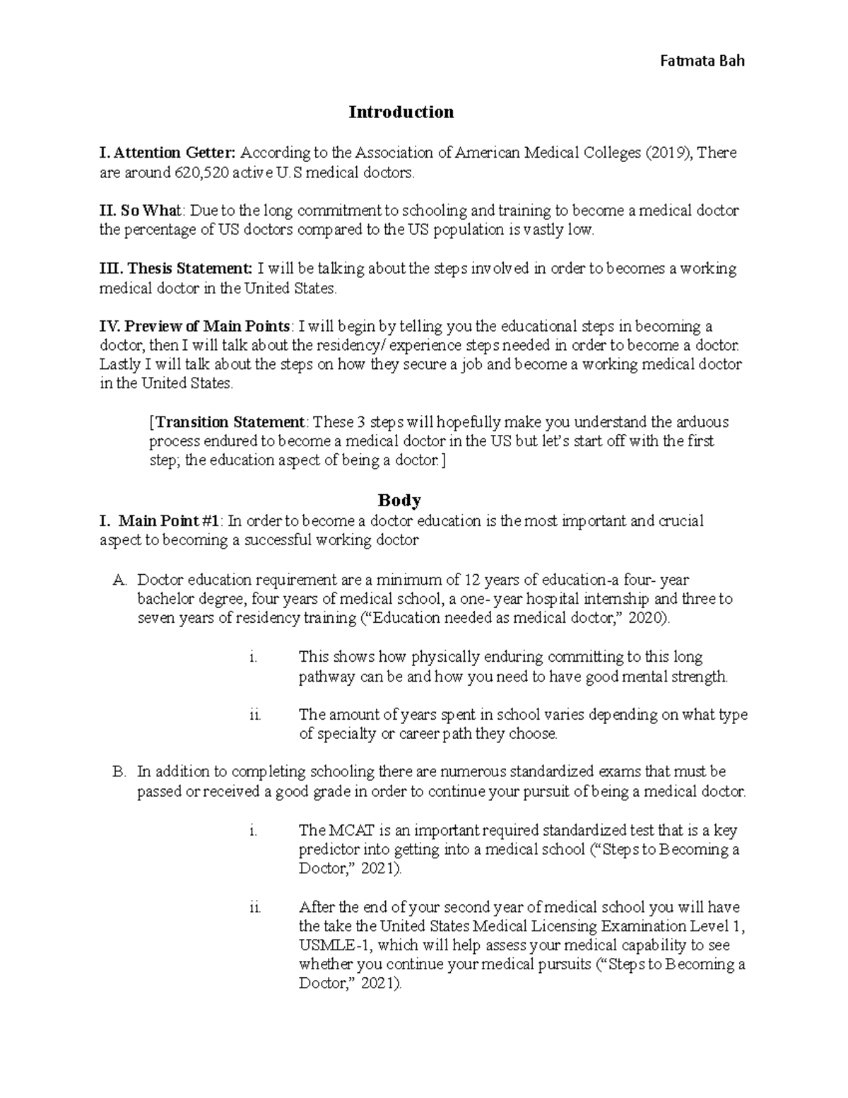 Informative Speech-COMM outline example - Introduction I. Attention Getter: According to the ...