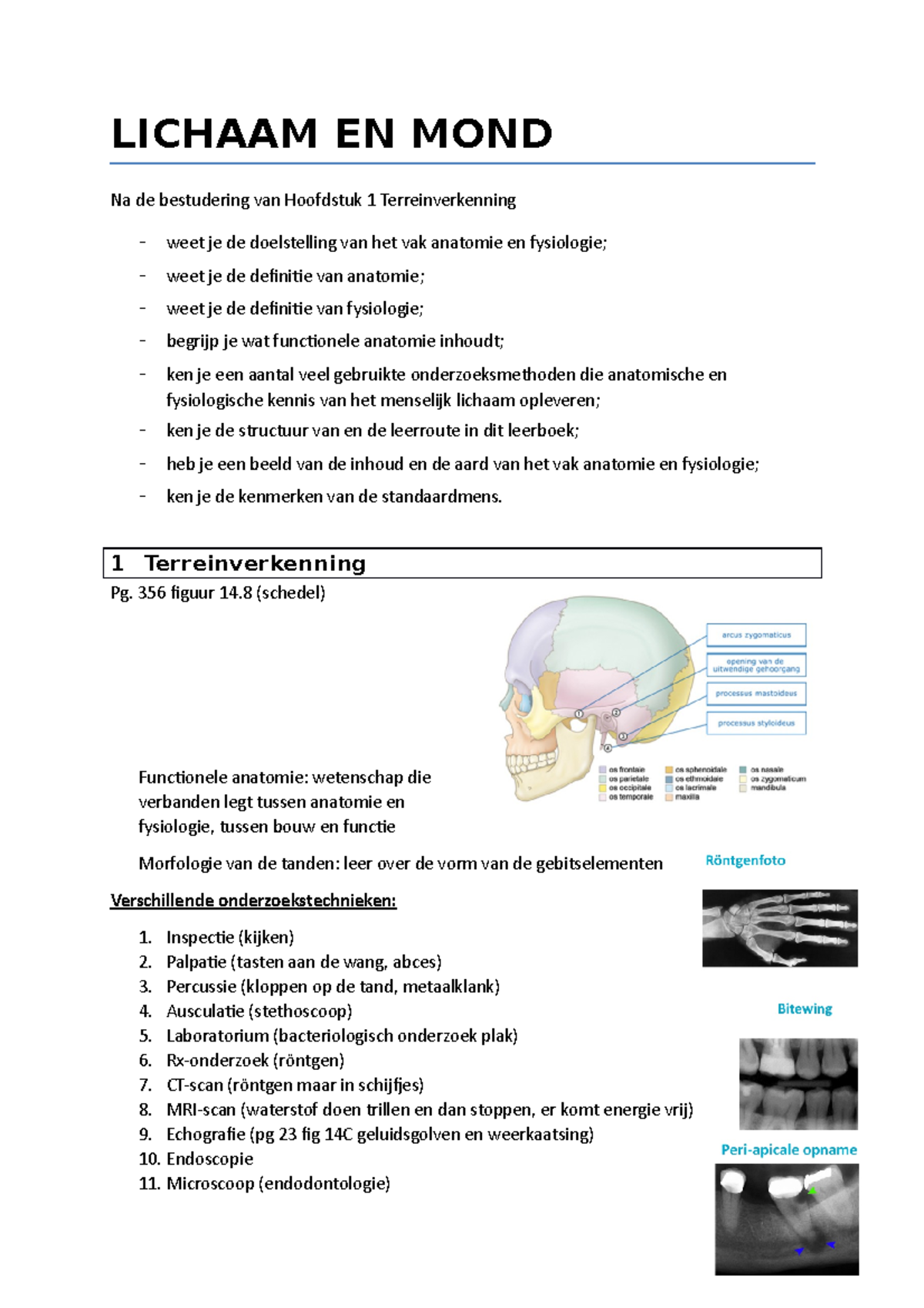 Lichaam en mond H1en2 - Hoofdstuk 1 en 4 anatomie en fysiologie van de ...