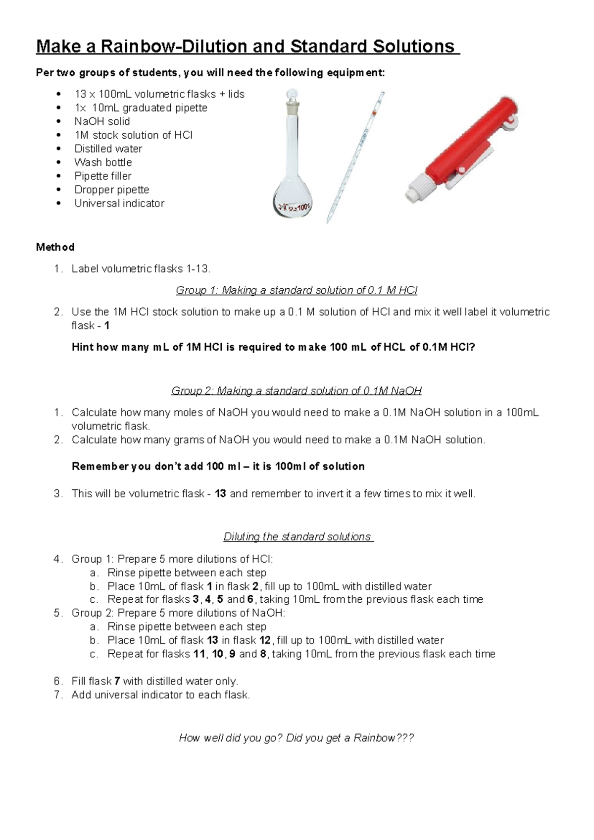 1. Prac Make a Rainbow - Copy - Make a Rainbow-Dilution and Standard ...