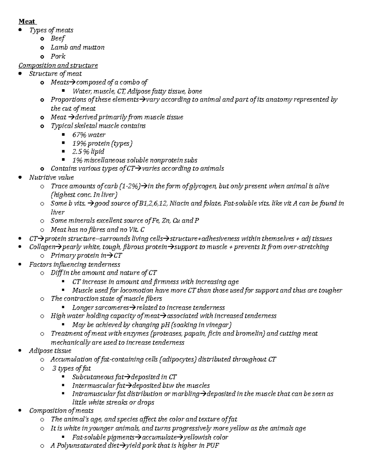 L10 - Lecture notes 10 - Meat Types of meats o Beef o Lamb and mutton o ...