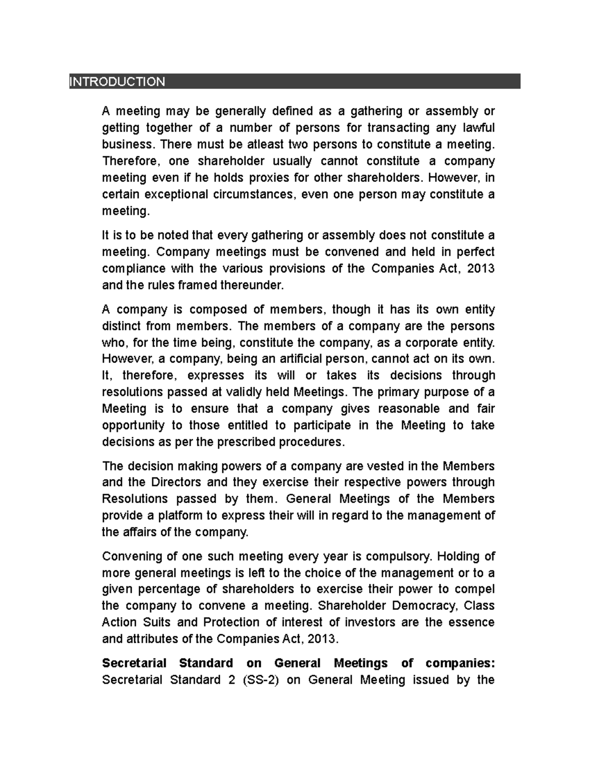 General Meetings Part 1 - INTRODUCTION A meeting may be generally ...