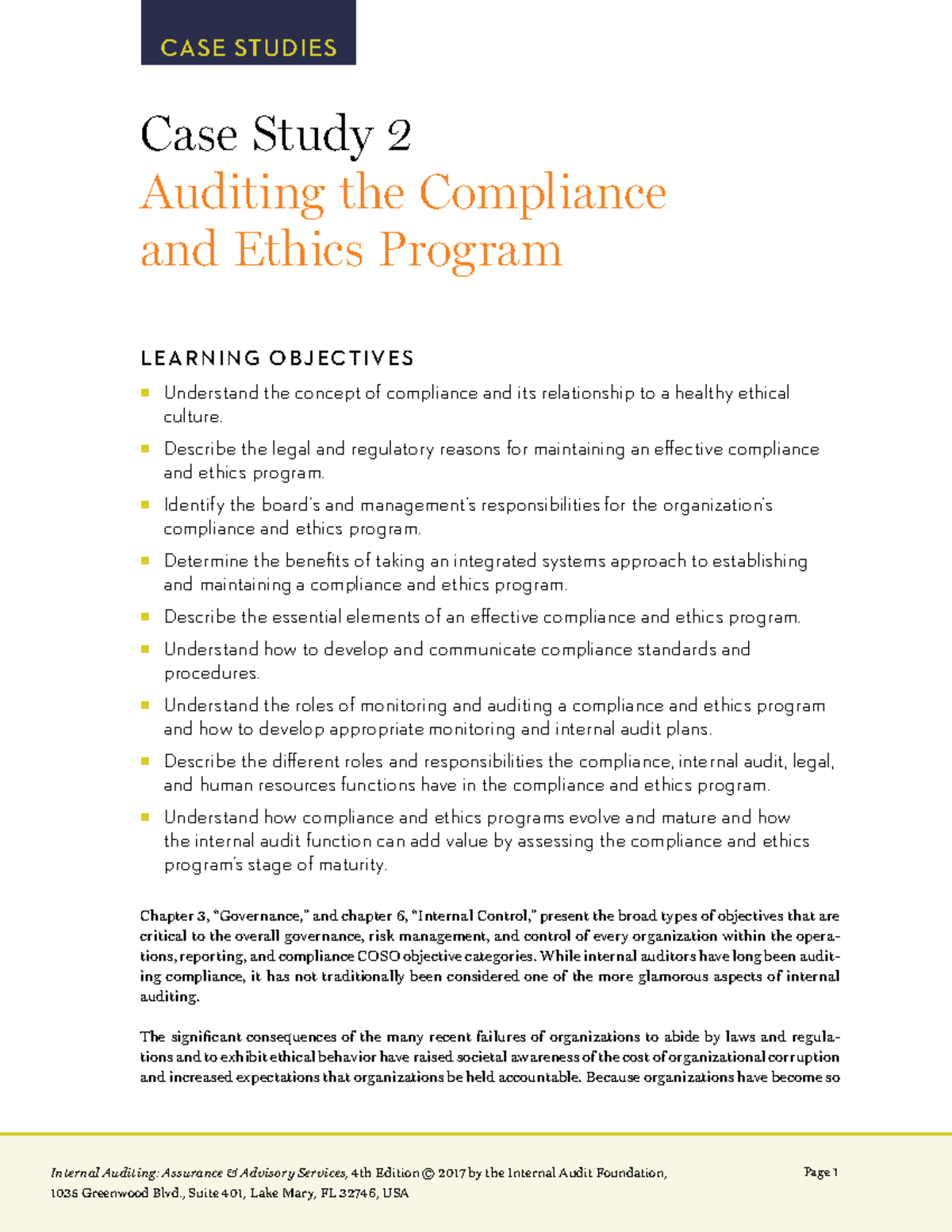 Case Study - CASE STUDIES Case Study 2 Auditing the Compliance and ...
