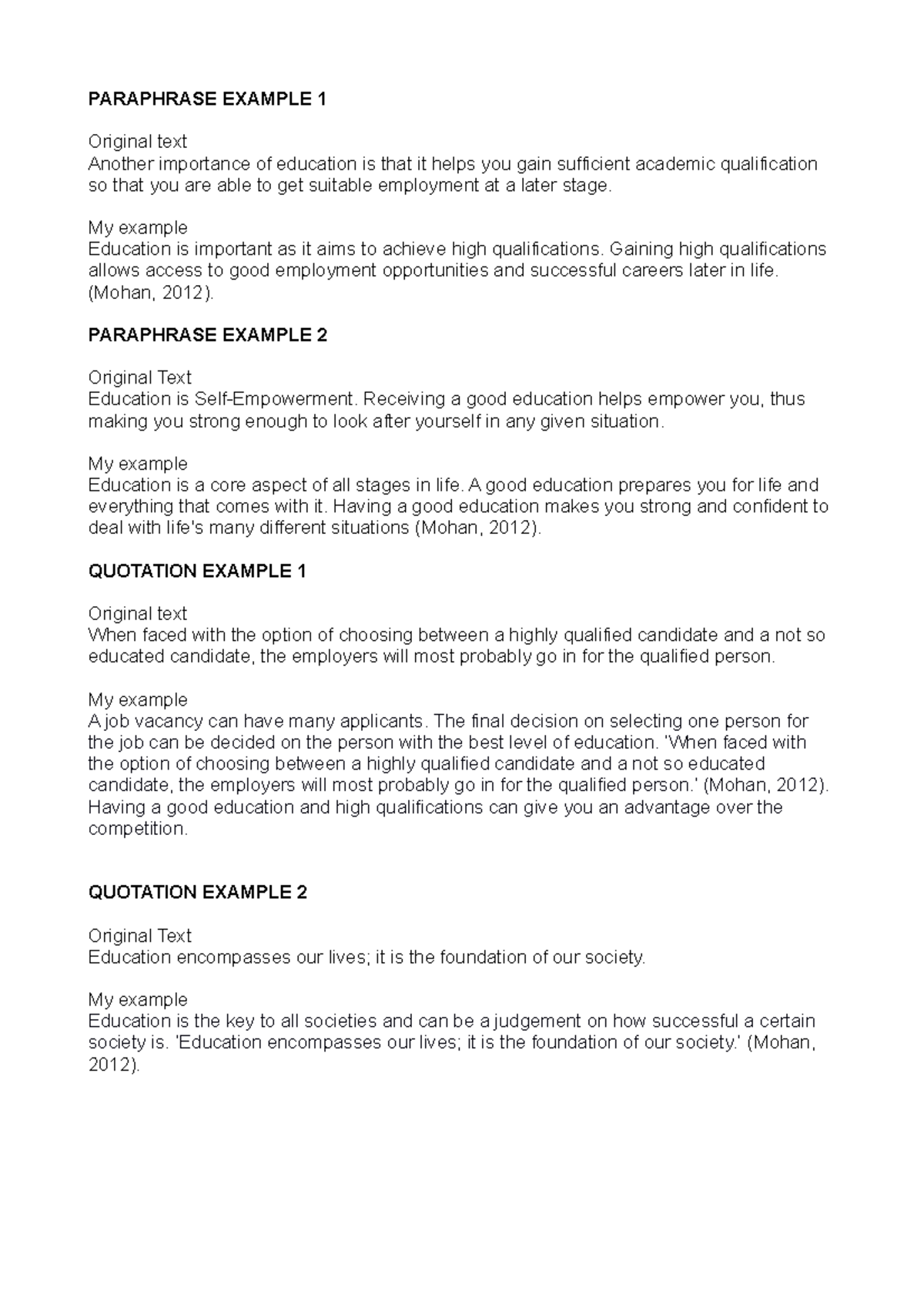 Unit 3 - Academic Writing Skills - PARAPHRASE EXAMPLE 1 Original text ...