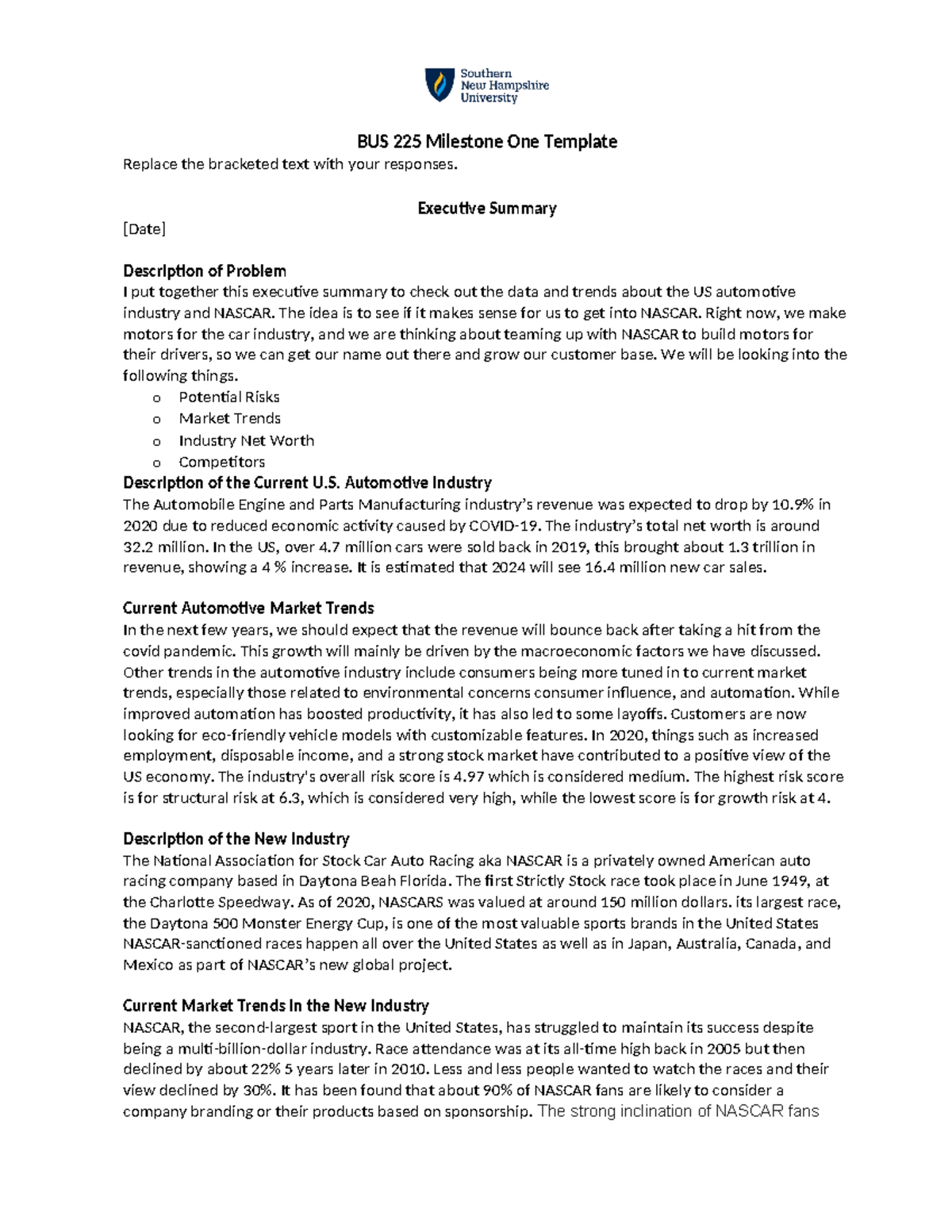 BUS 225 Project One Template finished - BUS 225 Milestone One Template ...