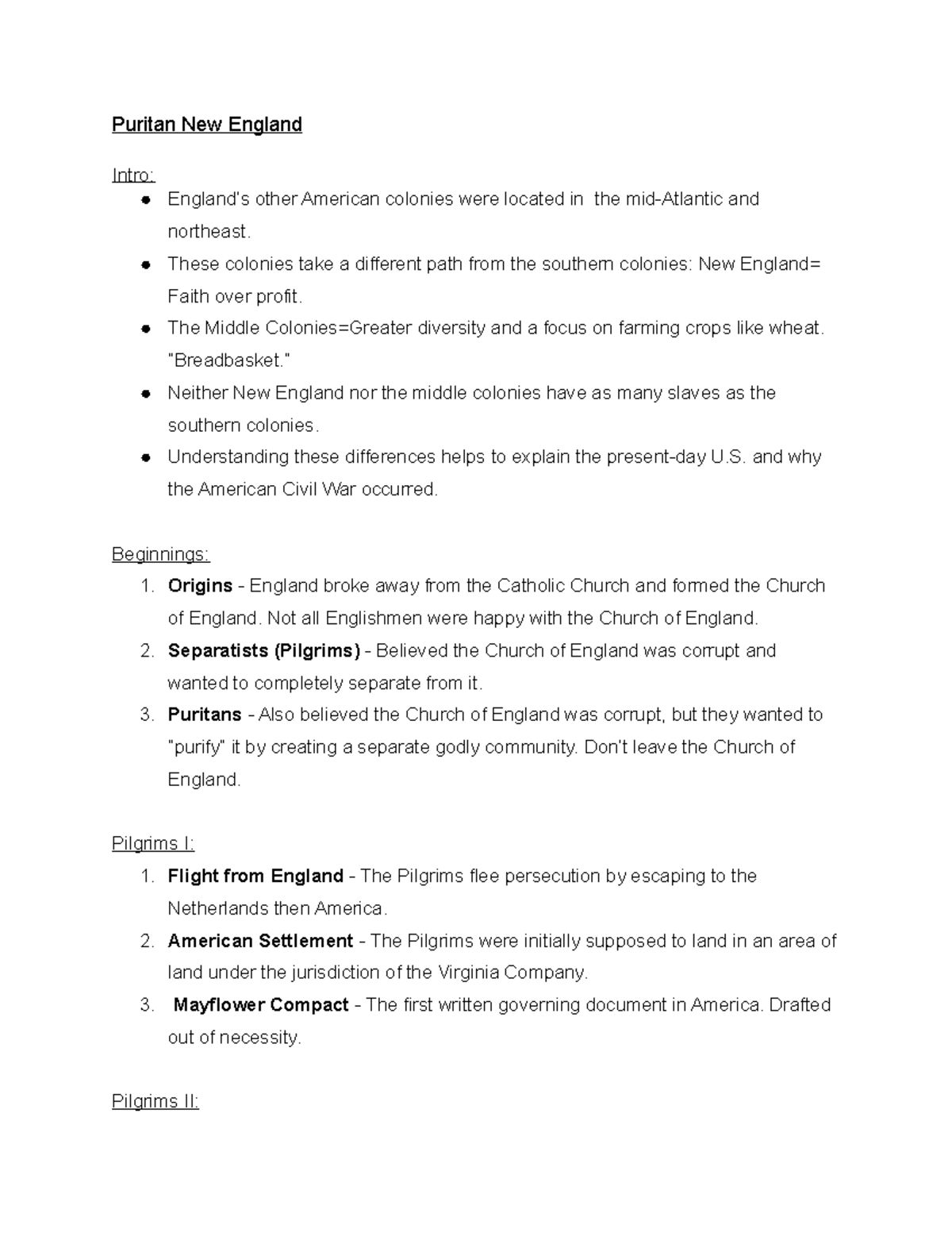 HIST 1010 Lecture 6 Notes - Puritan New England Intro: England’s other ...