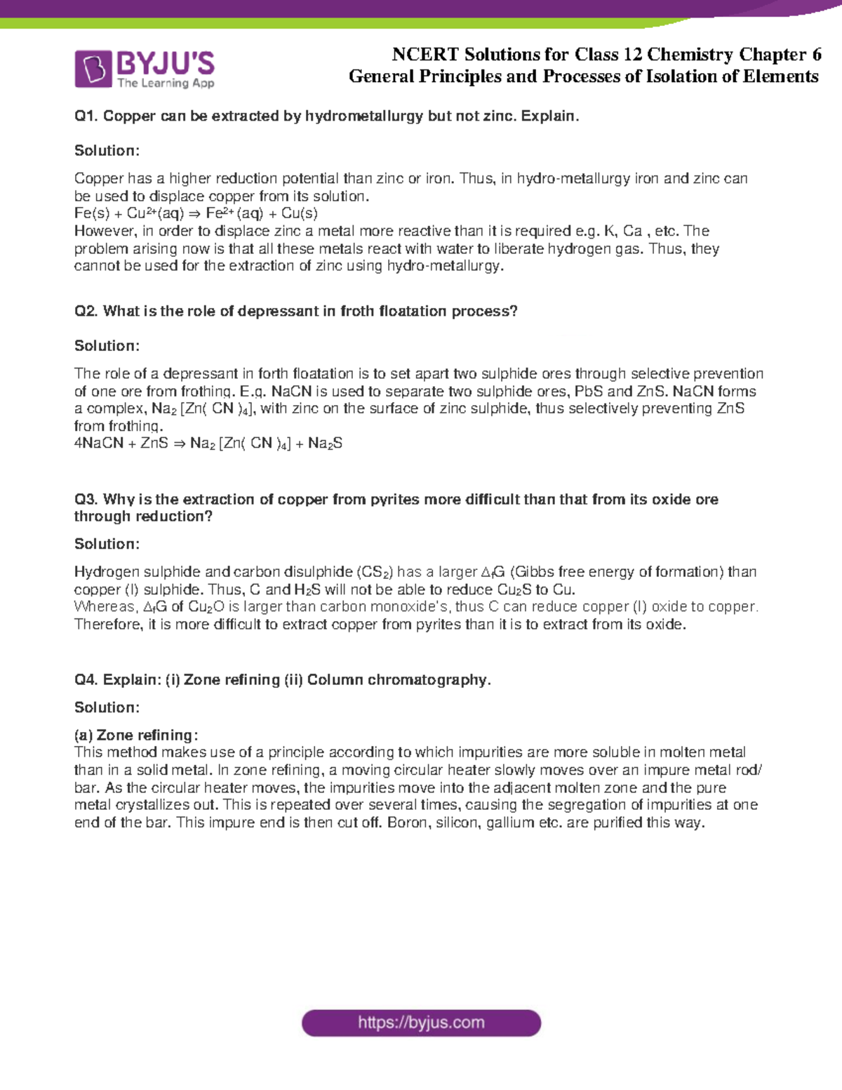 Ncert Solutions for Class 12 Chemistry Chapter 6 General Principles and ...