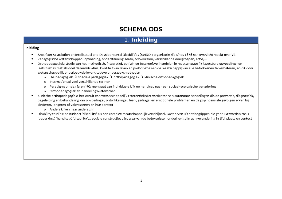 Schema ods - Samenvatting Orthopedagogiek en disability studies ...