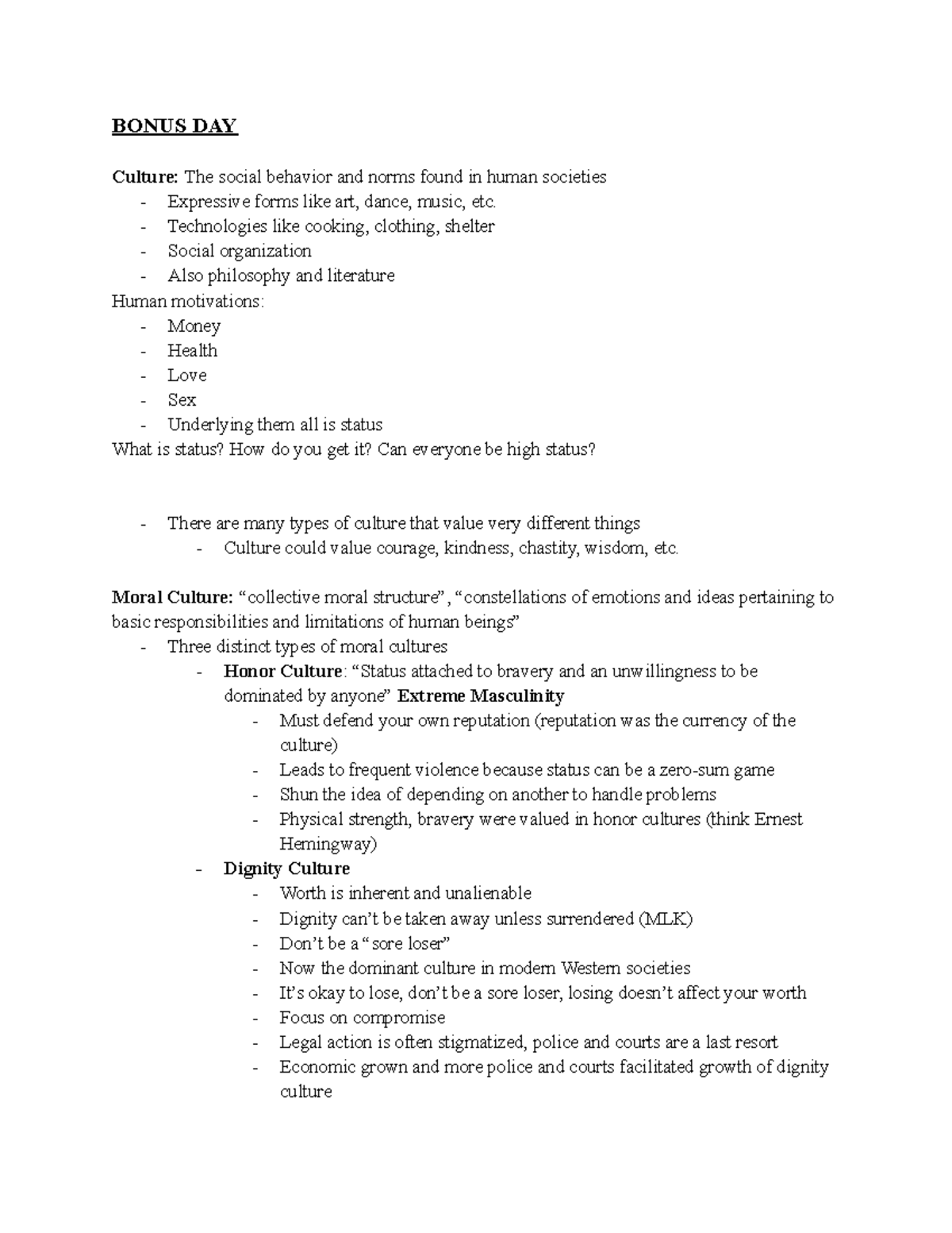 APEC 1600 Module 3 Notes - BONUS DAY Culture: The social behavior and ...