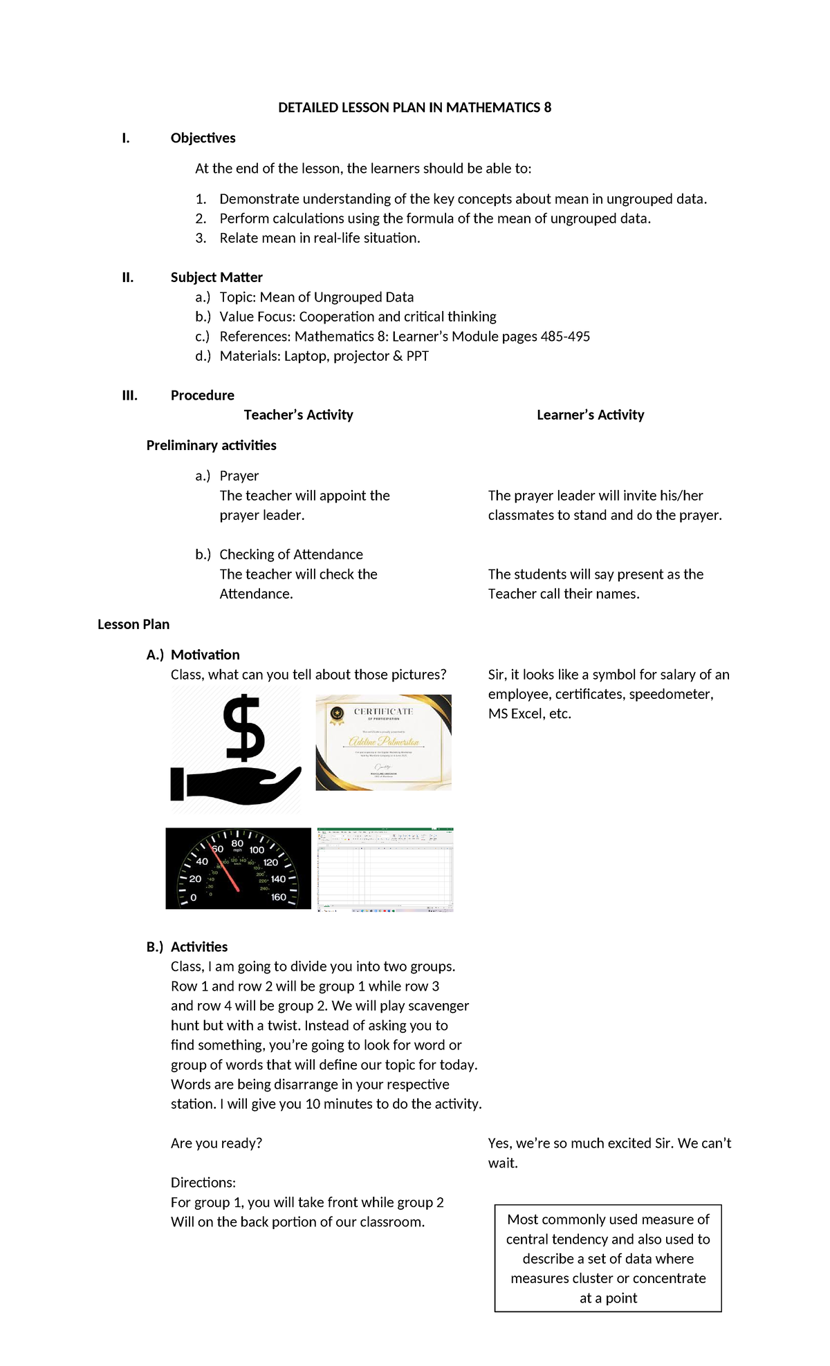 Detailed Lesson PLAN IN Mathematics 8 - DETAILED LESSON PLAN IN ...