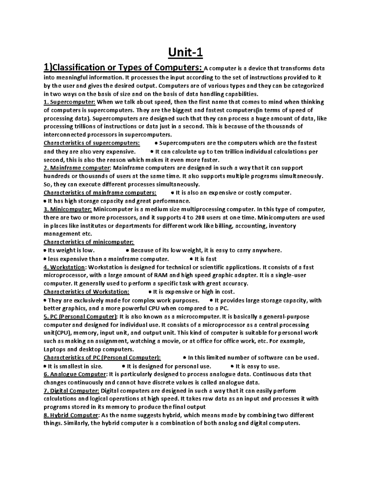 PC Imp - Important questions - Unit- 1 1)Classification or Types of ...