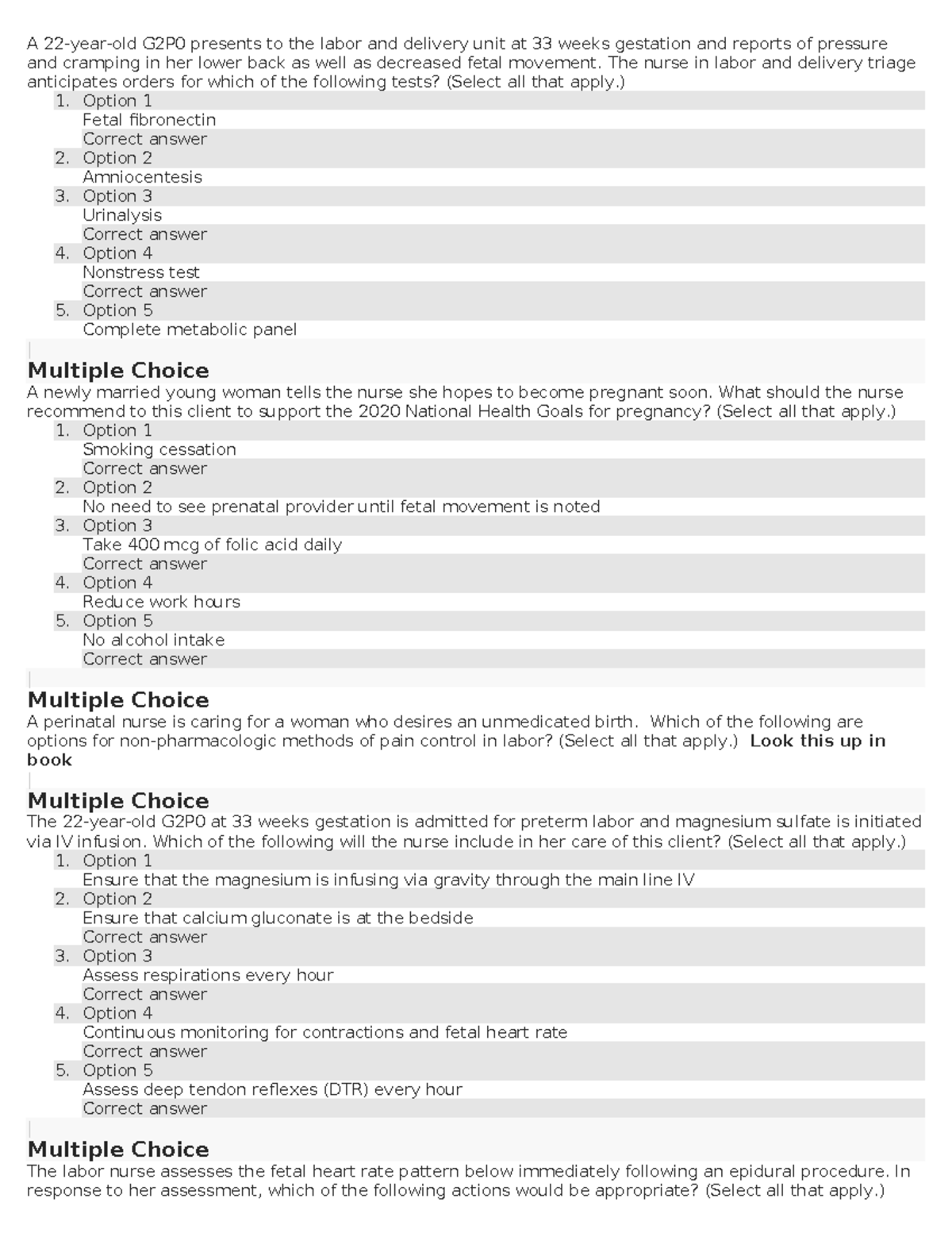 Exam 1 Study Questions - A 22-year-old G2P0 presents to the labor and ...