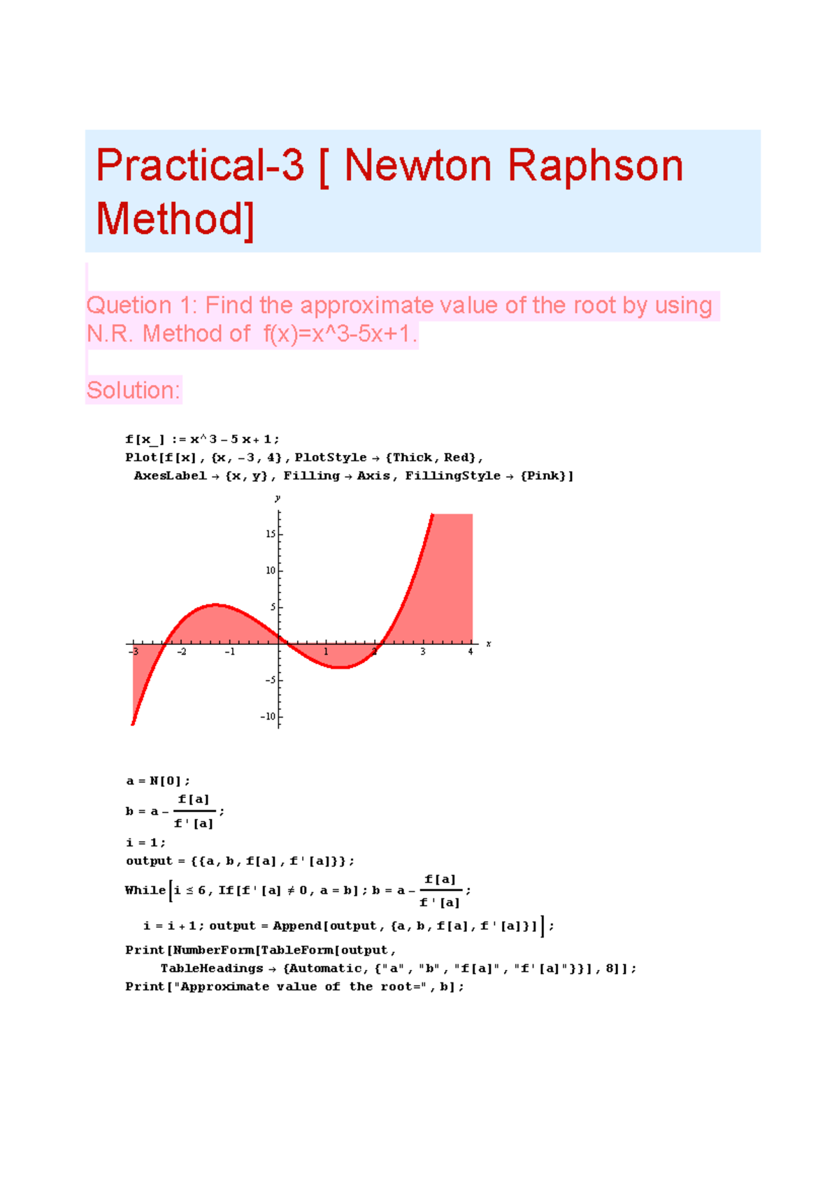 Newton Raphson Method - Practical-3 [ Newton Raphson Method] Quetion 1: Find the approximate ...