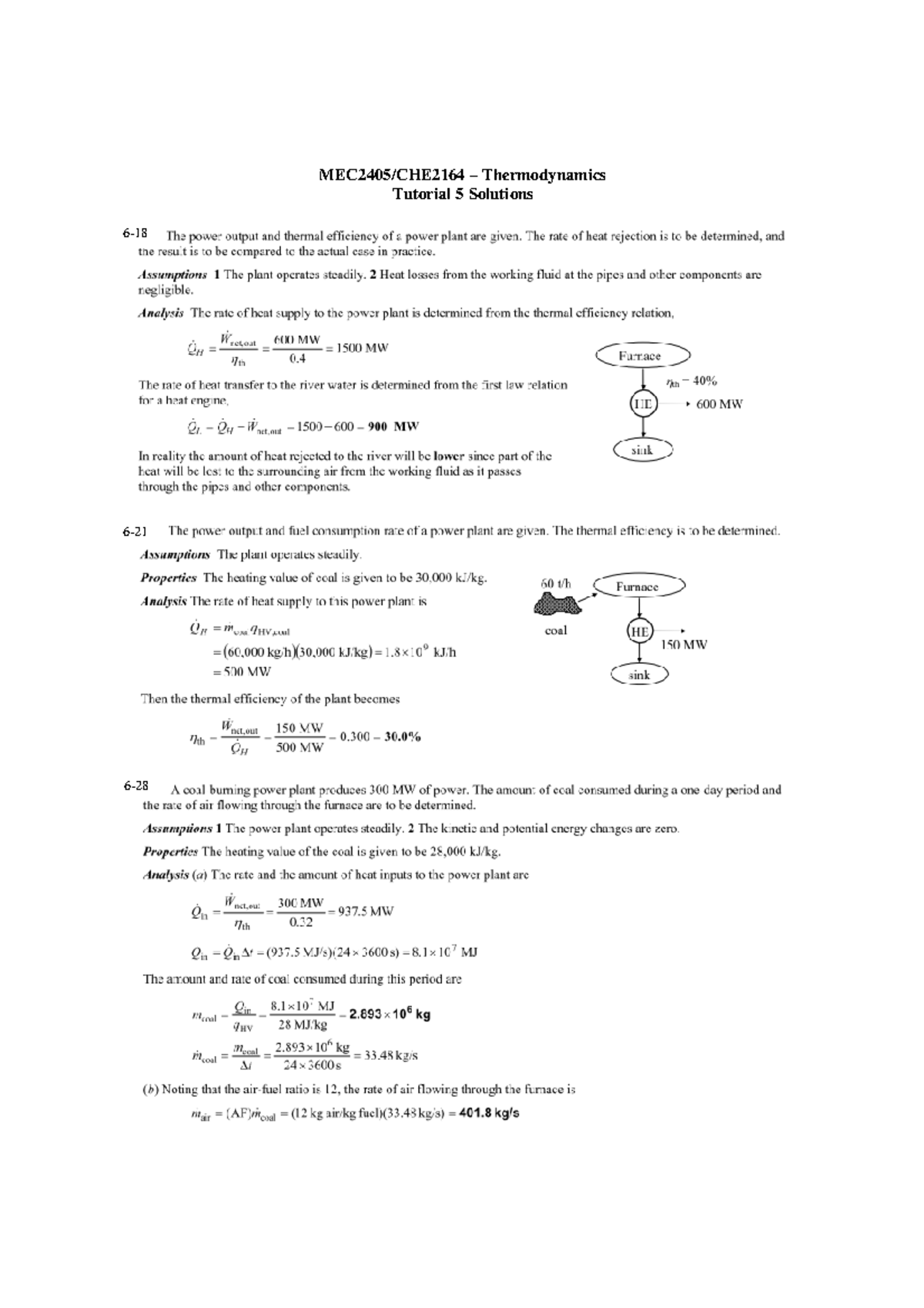 Tutorial 5-Solutions - MEC2405 - MEC2405/CHE2164 – Thermodynamics ...