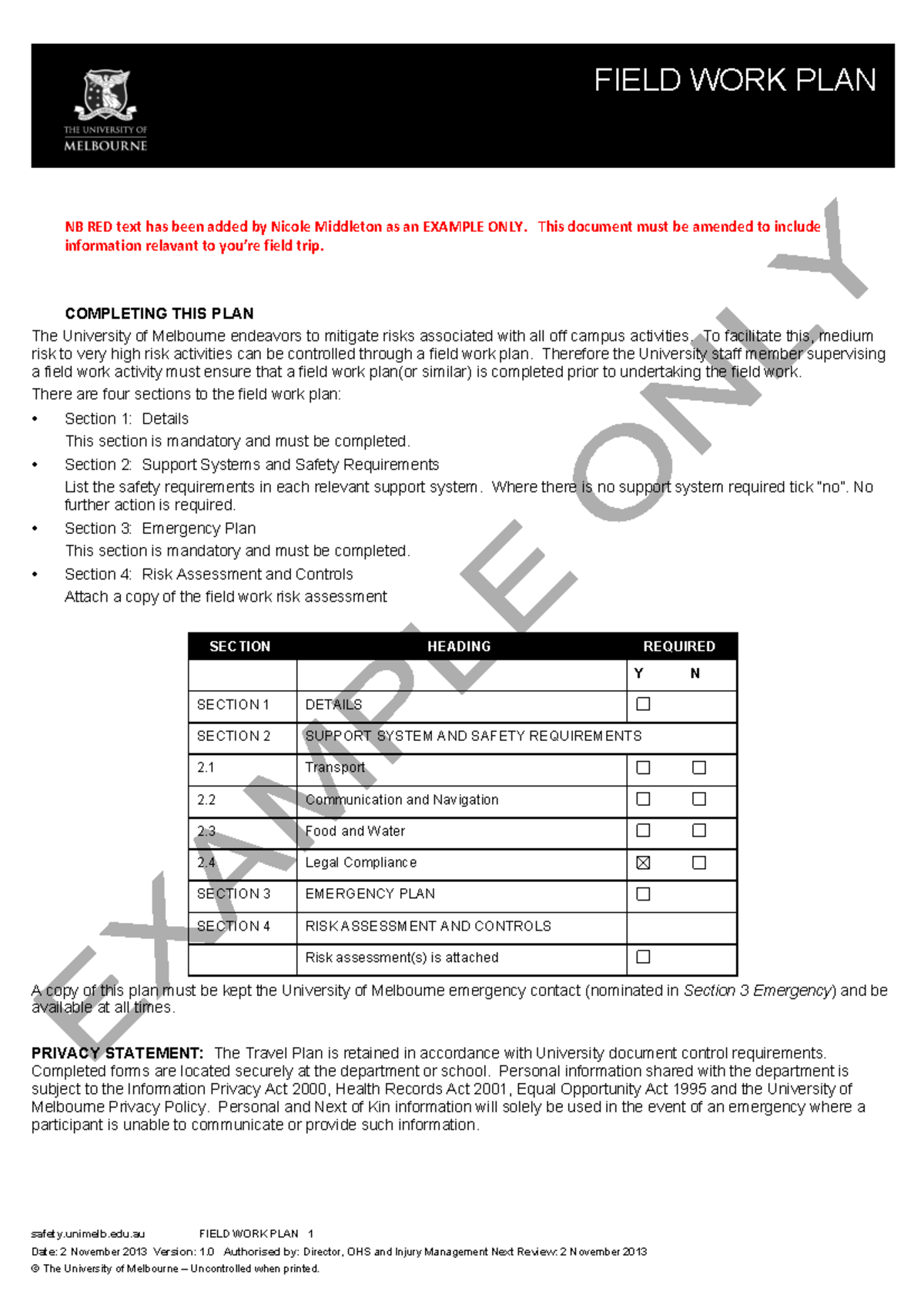 Example-field work plan mar2016 - safety.unimelb.edu FIELD WORK PLAN 1 ...