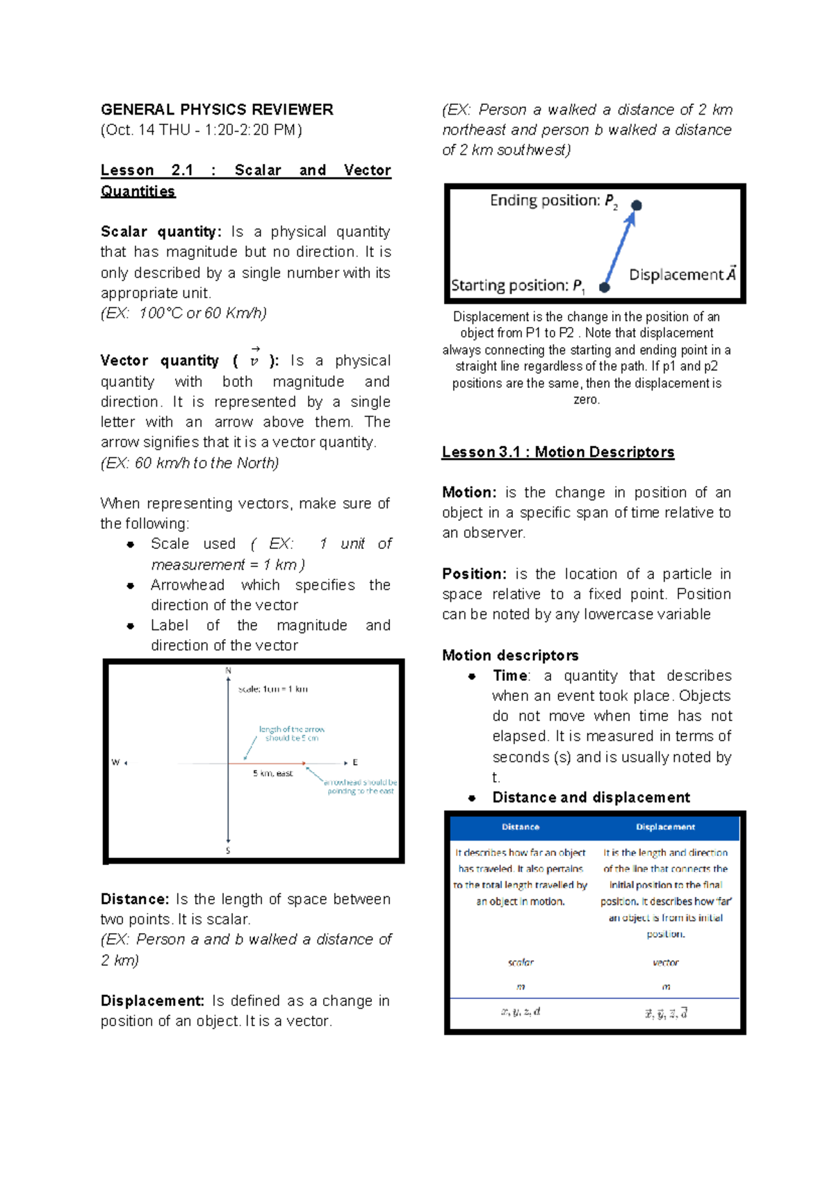 General- Physics-1 - GENERAL PHYSICS REVIEWER (Oct. 14 THU - 1:20-2:20 ...