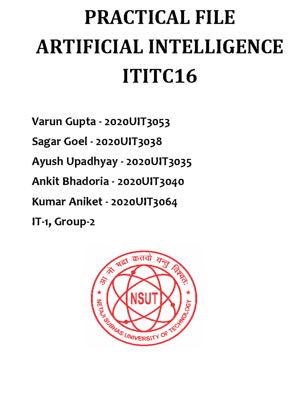 AI Practical FILE - ............ - PRACTICAL FILE ITITC ARTIFICIAL INTELLIGENCE Varun Gupta ...