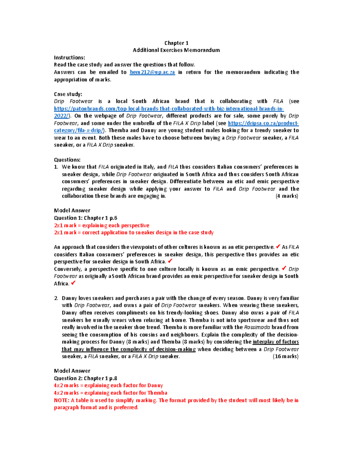 Chapter 1 Additional Exercises Memorandum - Chapter 1 Additional Exercises Memorandum ...