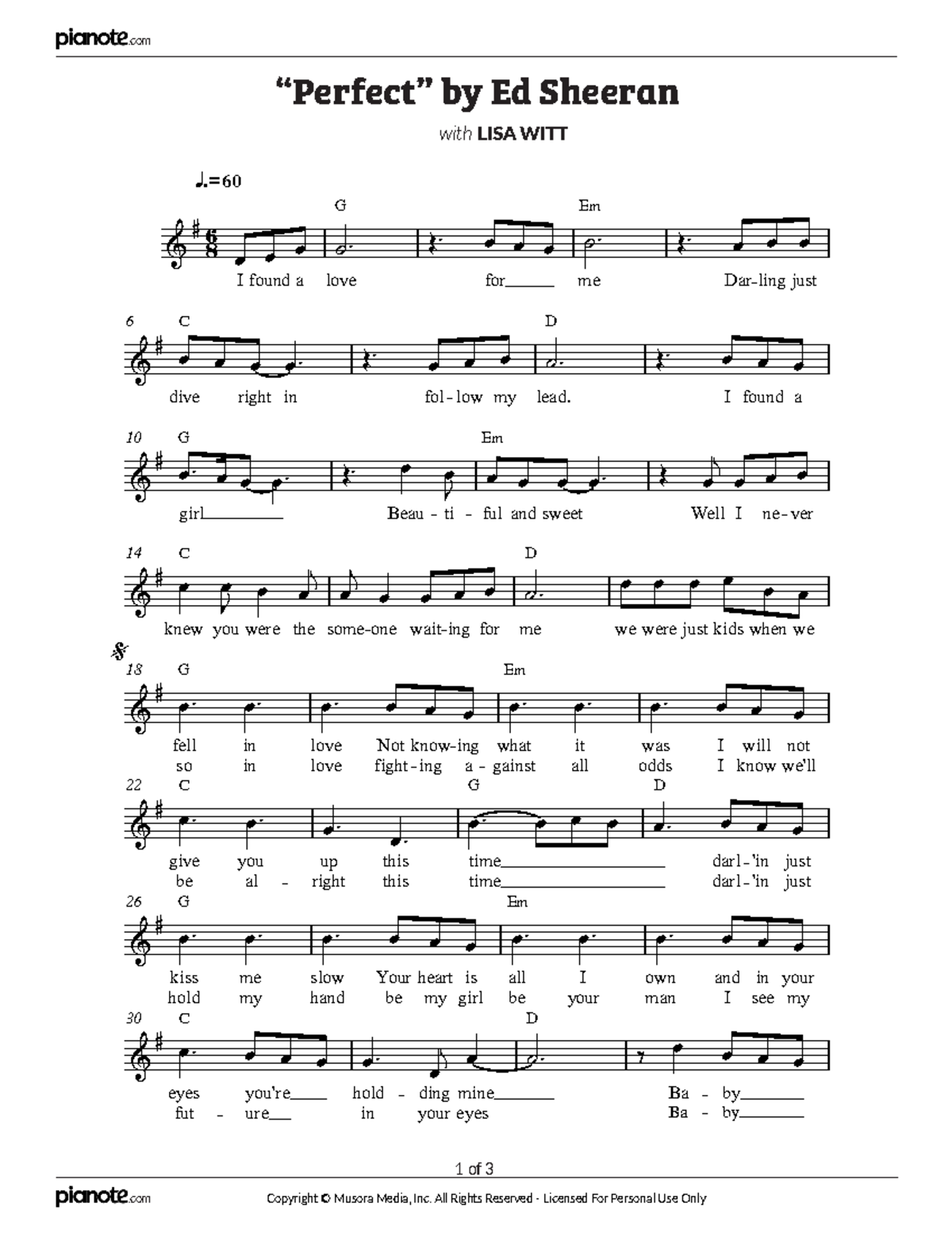 Perfect-Lead Sheet - Notes - .com .com with LISA WITT “Perfect” by Ed ...