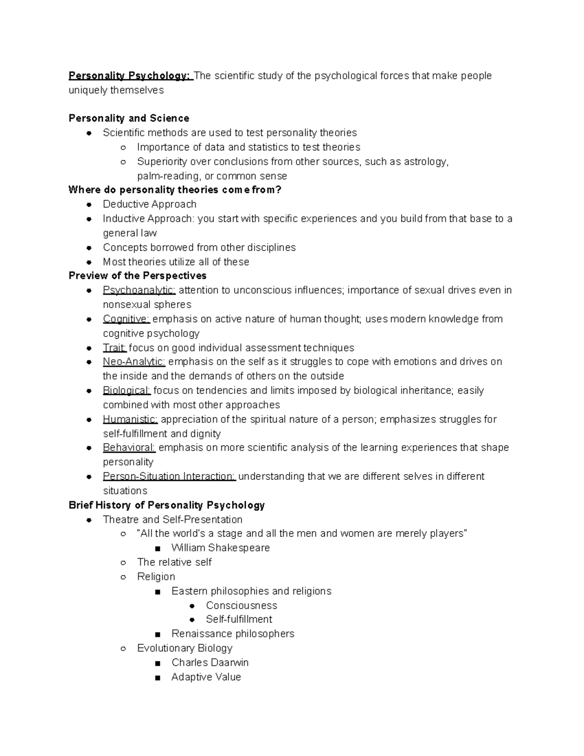 Chapter 1 Powerpoint - In Person Lecture Notes - Personality Psychology ...
