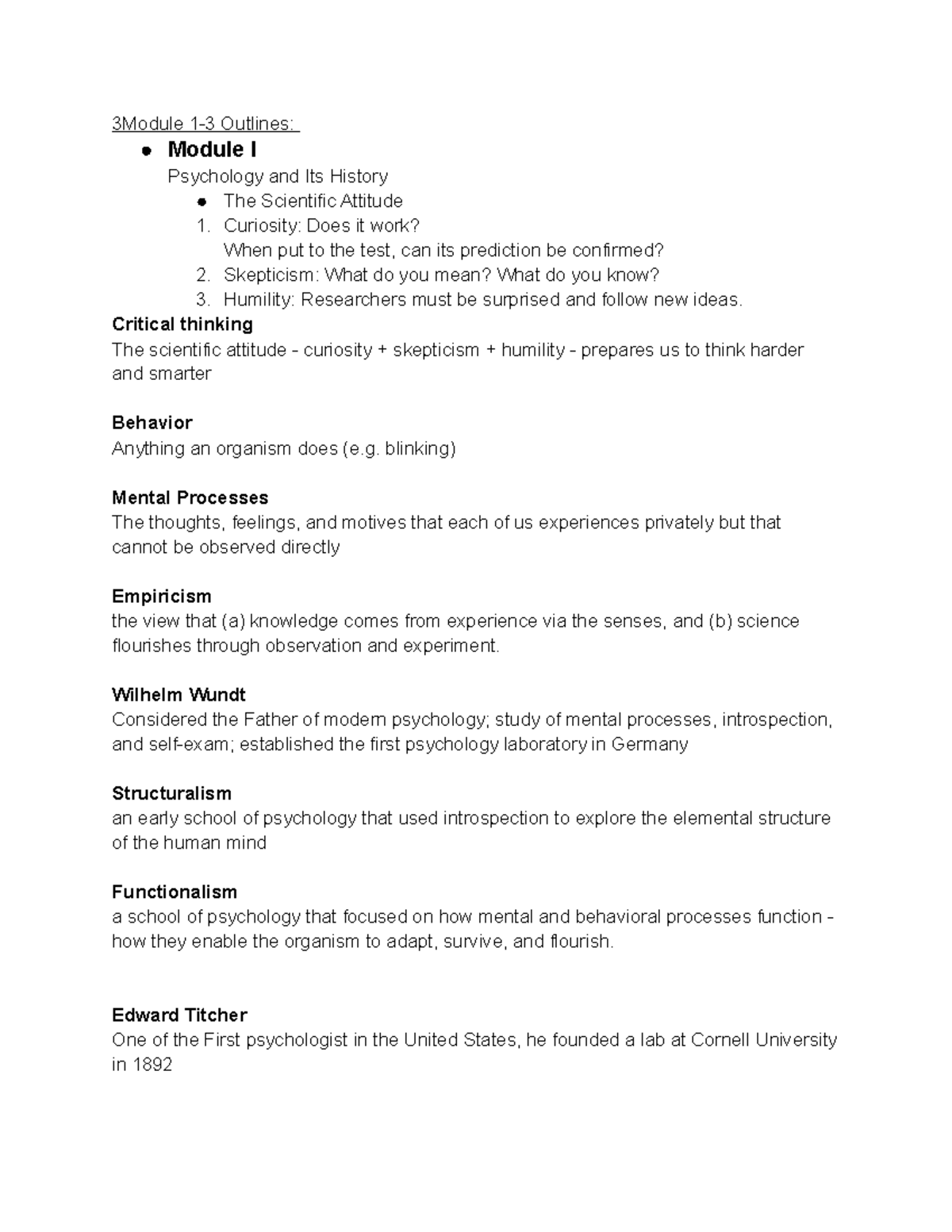 Module 1 3 Outline Ap Pysch Tom H 3module 1 3 Outlines Module I Psychology And Its