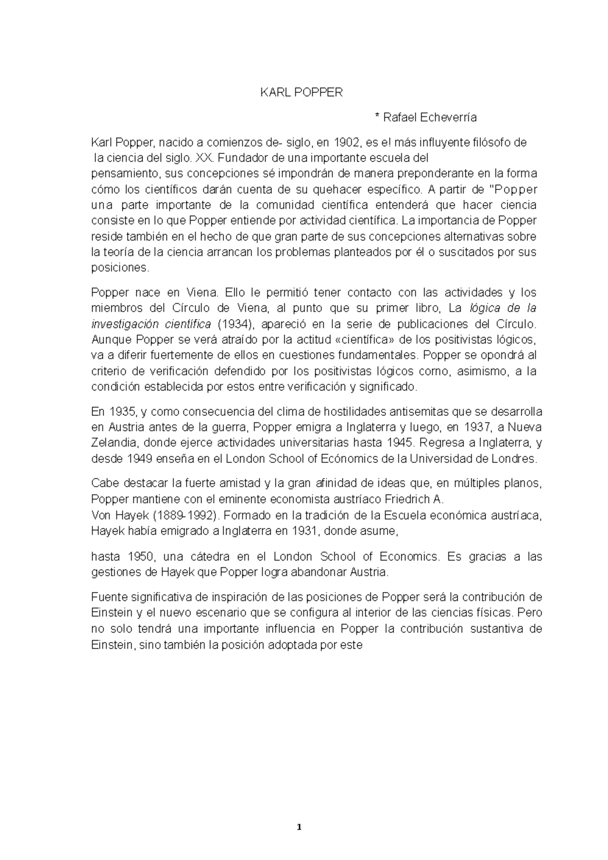 KARL Popper - KARL Poppe - KARL POPPER Rafael Echeverría Karl Popper ...