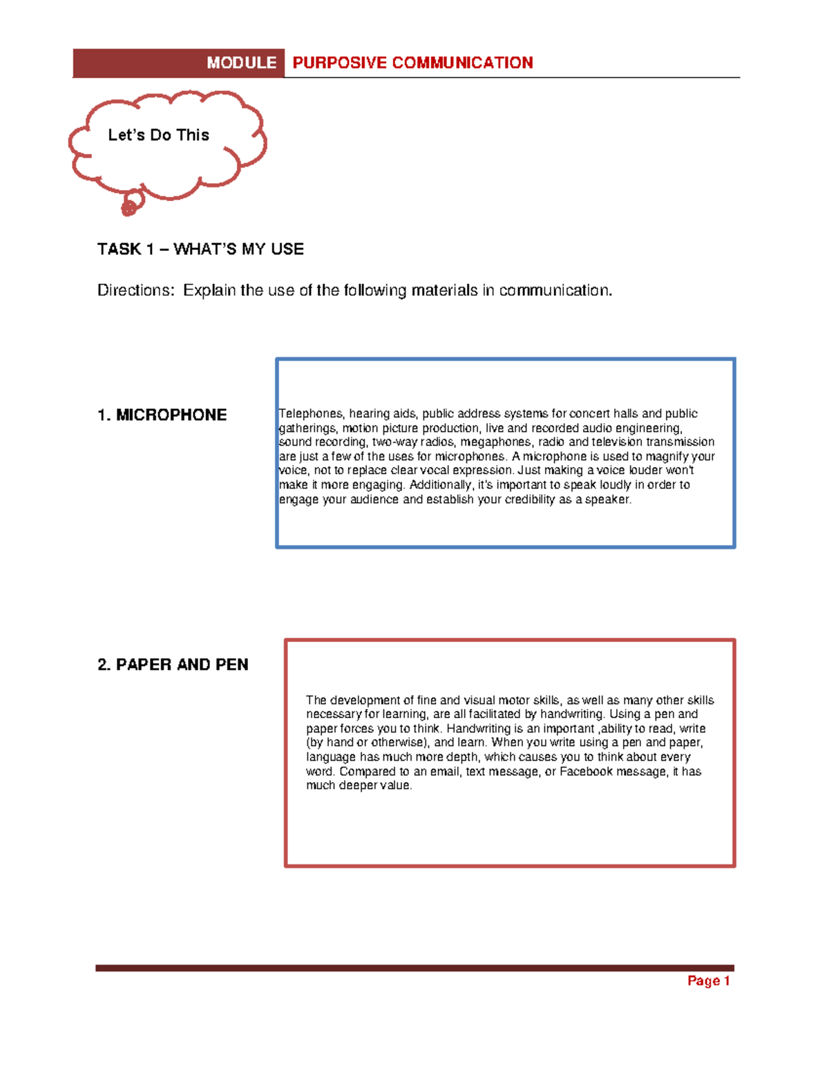 Activity 6 - Assignment - BS Psychology - MODULE PURPOSIVE COMMUNICATION Page 1 TASK 1 – WHAT’S ...