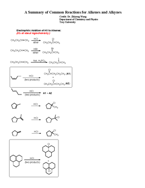 Summary of Reactions for Alkynes Keys - Electrophilic Addition of HX to ...