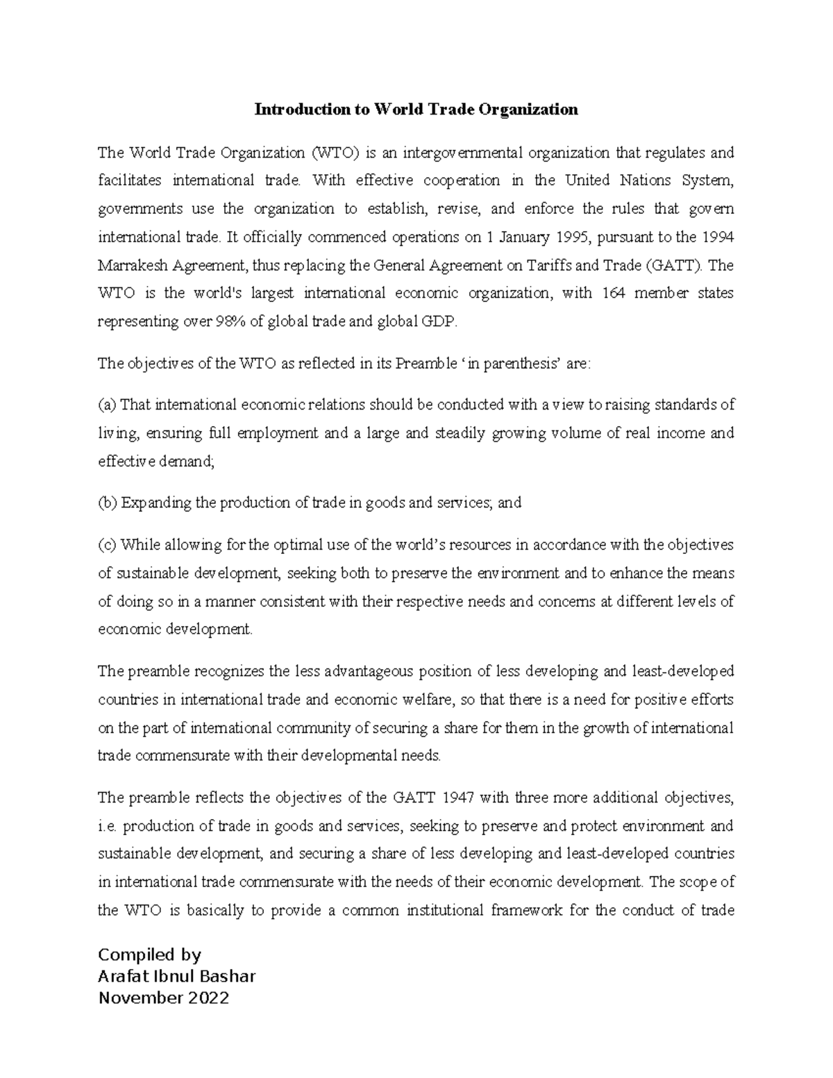 Introduction to World Trade Organization - With effective cooperation ...