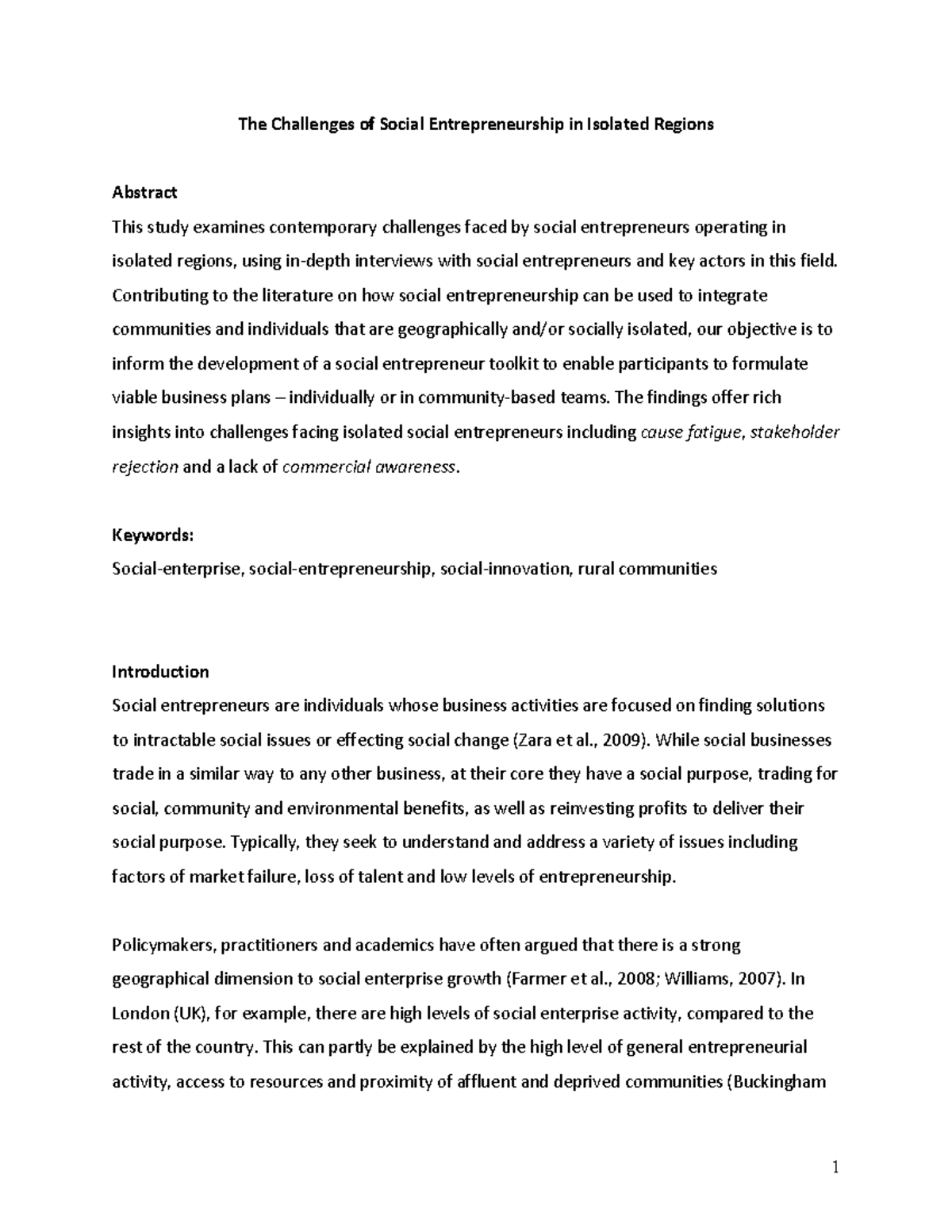 The Challenges of Social Entrepreneurship in Isolated Regions - The ...