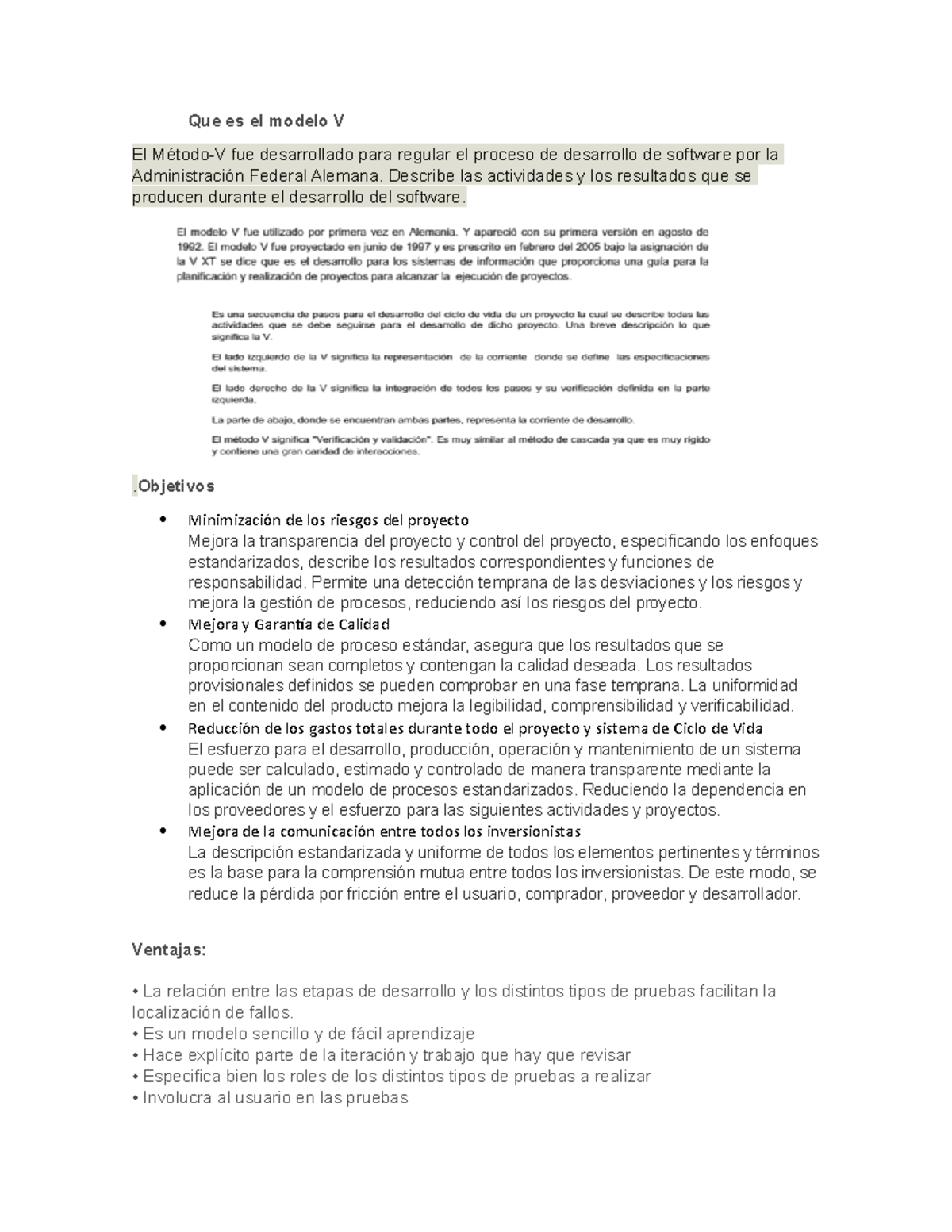 Que es el modelo V - Describe las actividades y los resultados que se ...