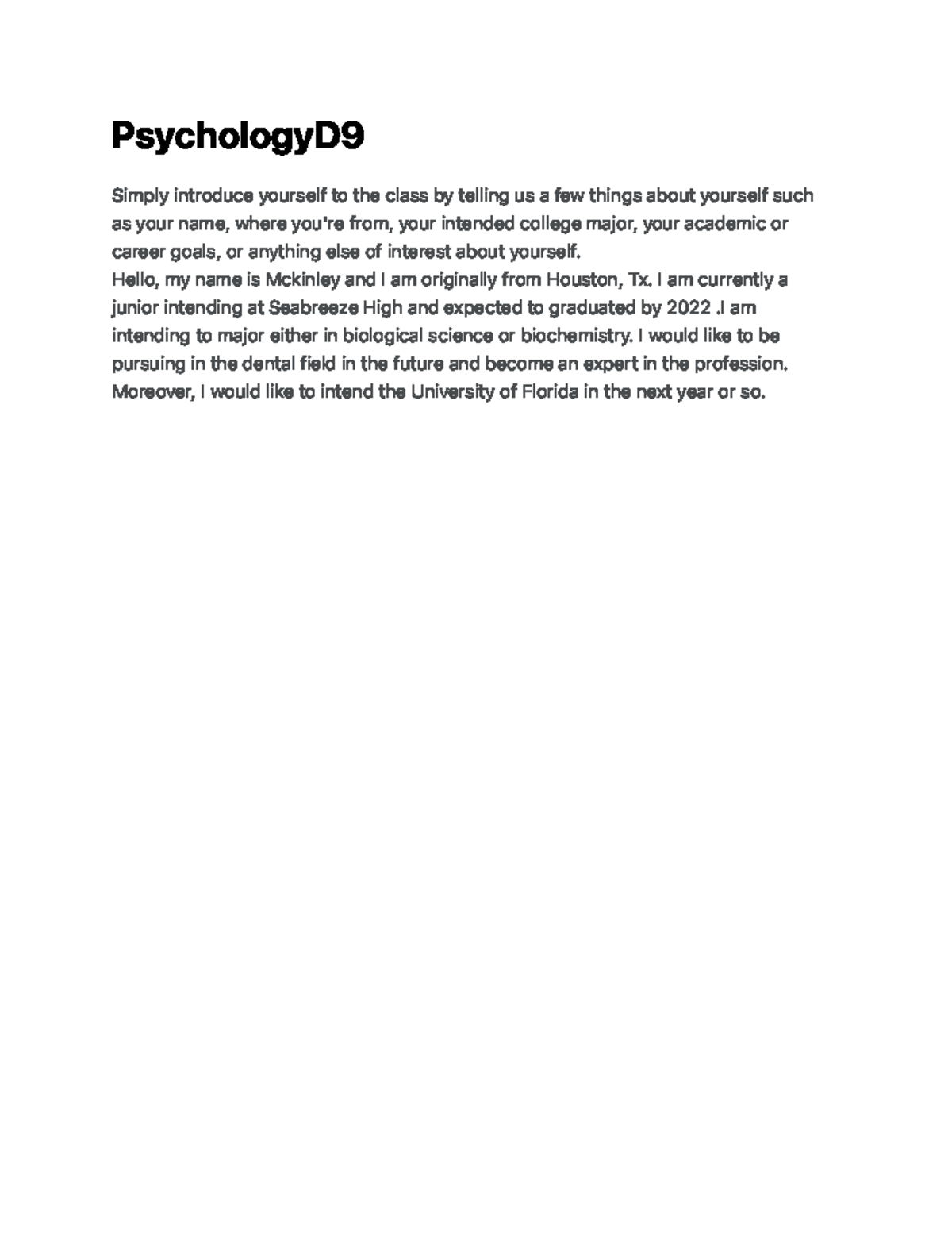 Psychology D 9 - Ps yc h o l o g y D 9 Simply introduce yourself to the ...
