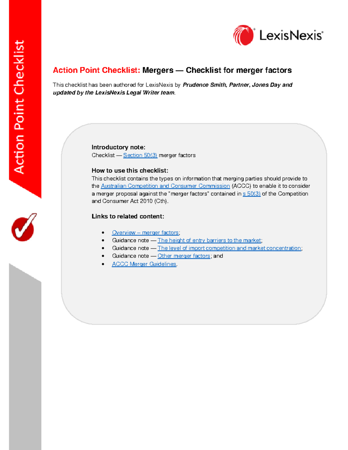 Mergers — Checklist for merger factors - Action Point Checklist ...