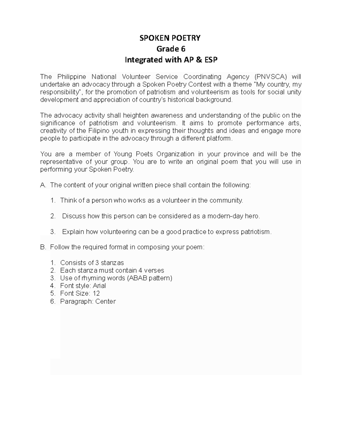 G6PTQ1- Spoken Poetry-ENG-ESP-AP - SPOKEN POETRY Grade 6 Integrated ...
