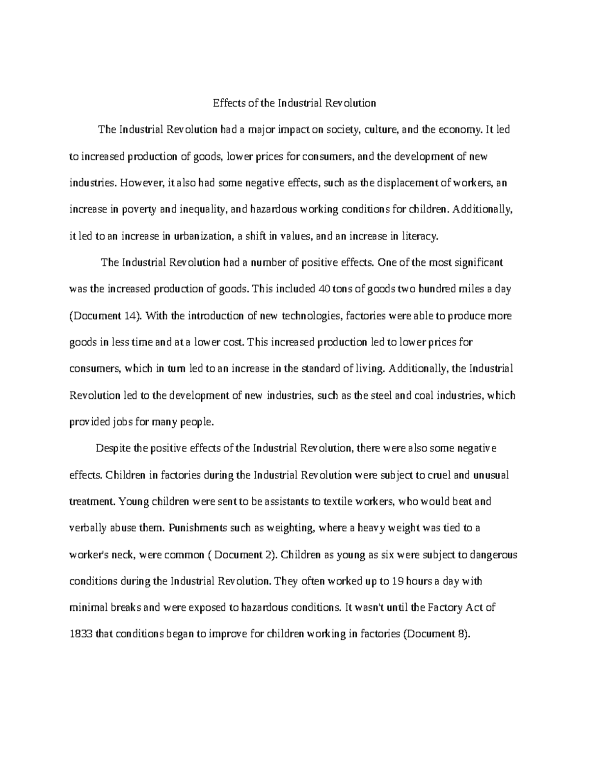 Ch 9 DBQ - Google Docs - hfgfhfd - Effects of the Industrial Revolution ...