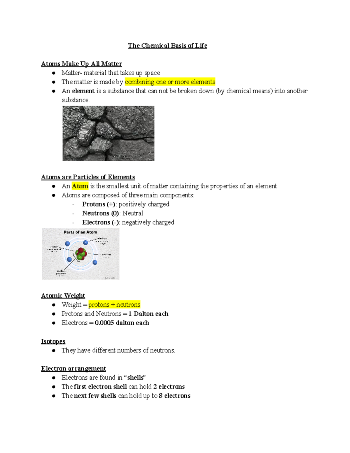 The Chemical Basis of Life - The Chemical Basis of Life Atoms Make Up ...