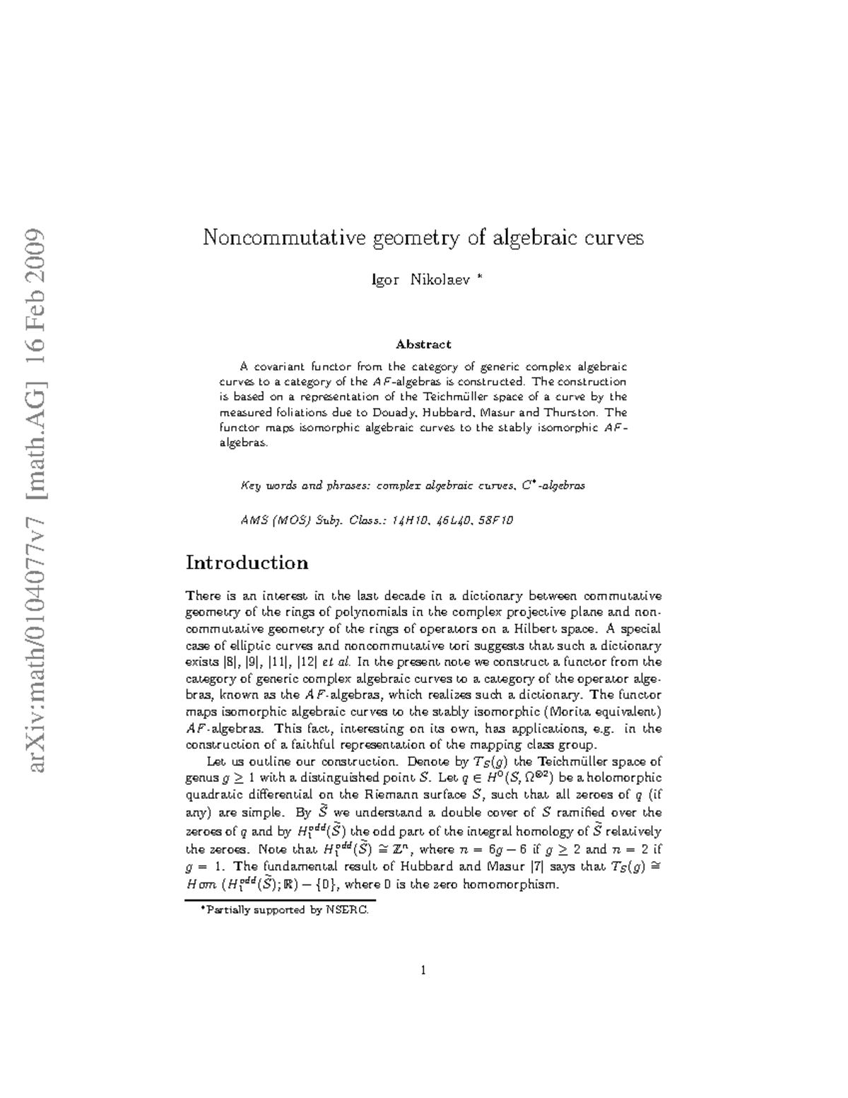 0104077 - Cours - arXiv:math/0104077v7 [math] 16 Feb 2009 ...