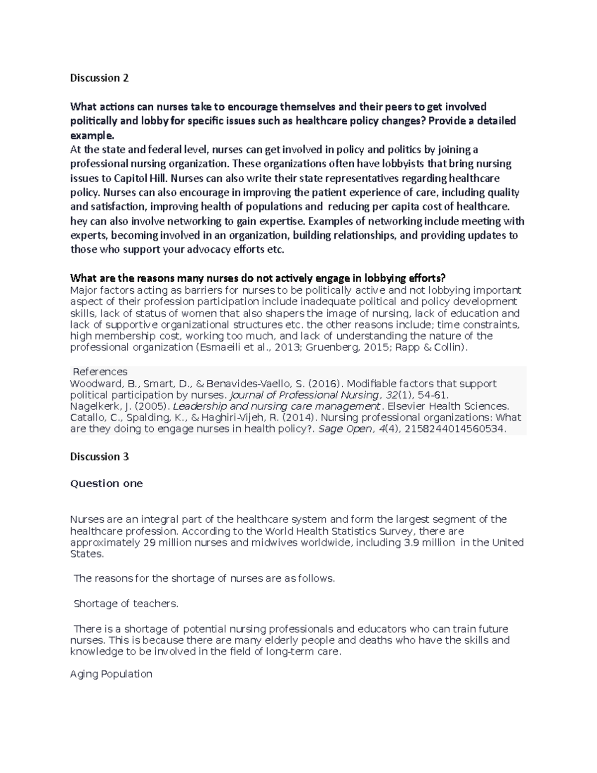 Discussions - notes for quizes - Discussion 2 What actions can nurses ...